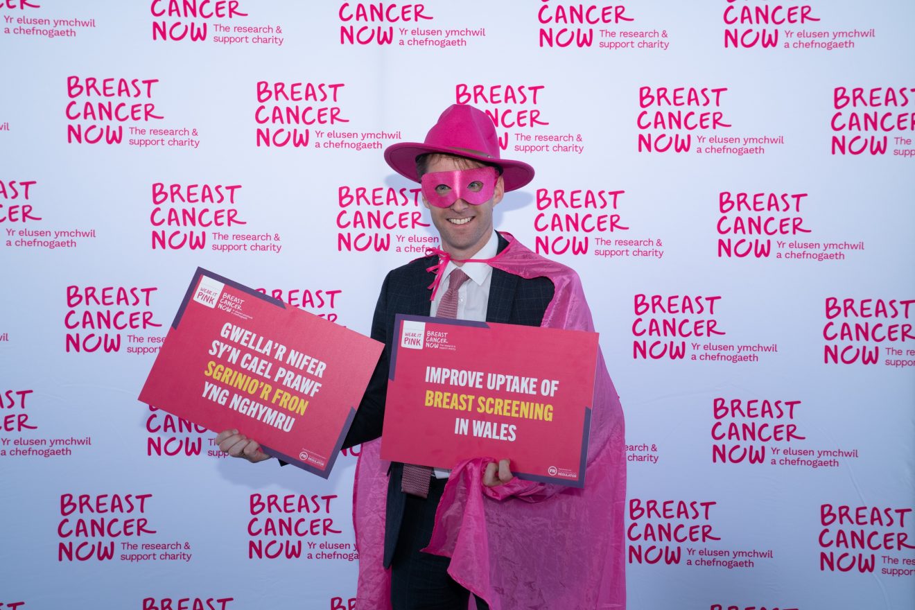 Sam Rowlands MS wears it pink in support of Breast Cancer Now campaign ...