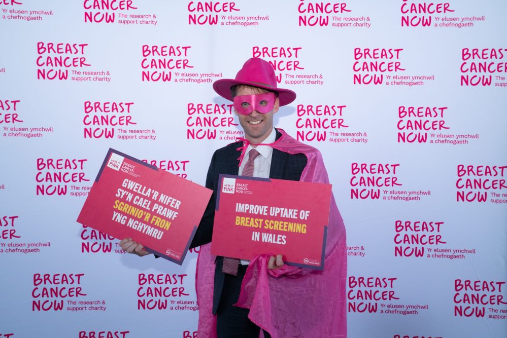 Sam Rowlands MS wears it pink in support of Breast Cancer Now campaign ...